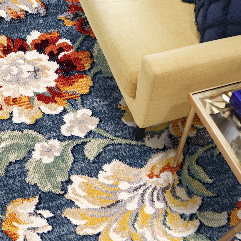 Wildon Home Azeem Floral Blue Willow Stain Resistant Area Rug | Wayfair